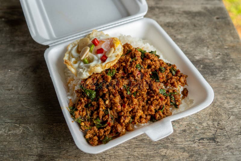 Stir-fried Basil with Pork and Fried Egg Stock Image - Image of meat ...