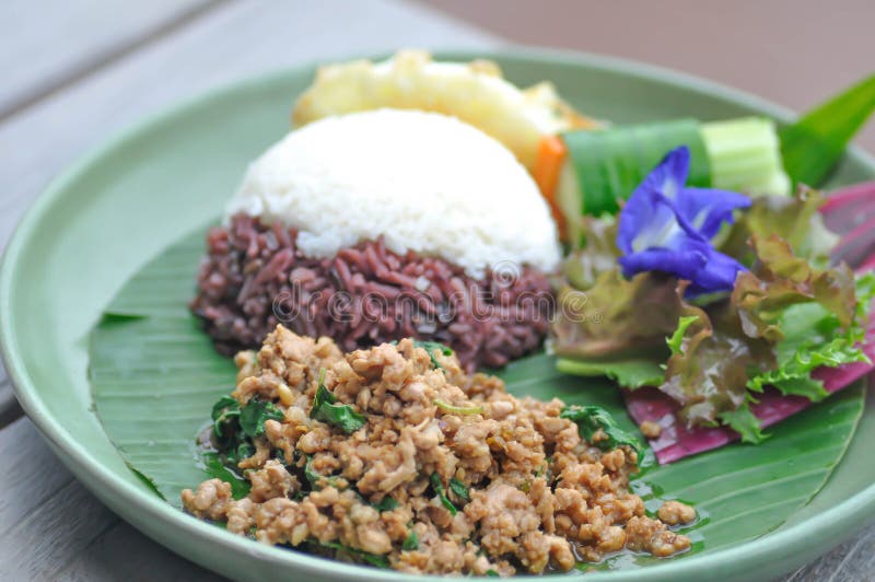 Stir-fried Basil with Pork and Rice Stock Photo - Image of style, thai ...
