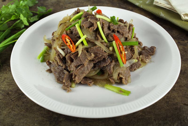 Stir fried beef with onion stock photo. Image of diet - 84384426
