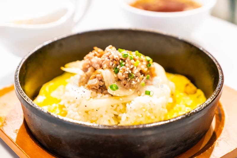Stir-fried Beef on Rice with Egg Stock Image - Image of donburi ...