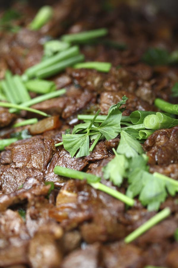 Stir Fried Beef with Spring Onion. Conceptual Image Stock Photo - Image ...