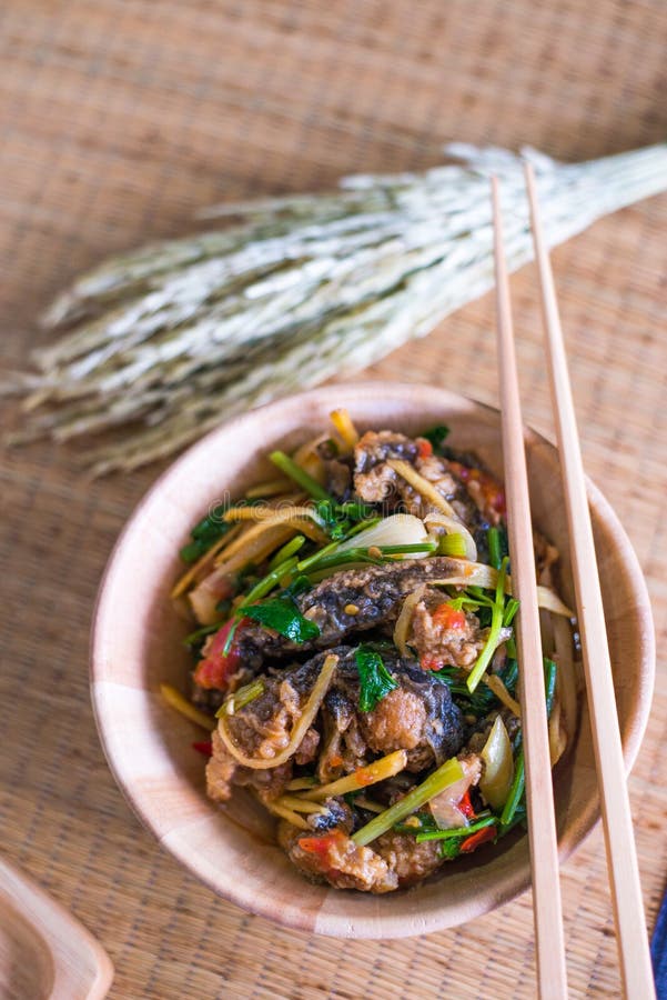 Stir Fried Catfish Spicy,Thai Food,Top View Stock Image - Image of ...