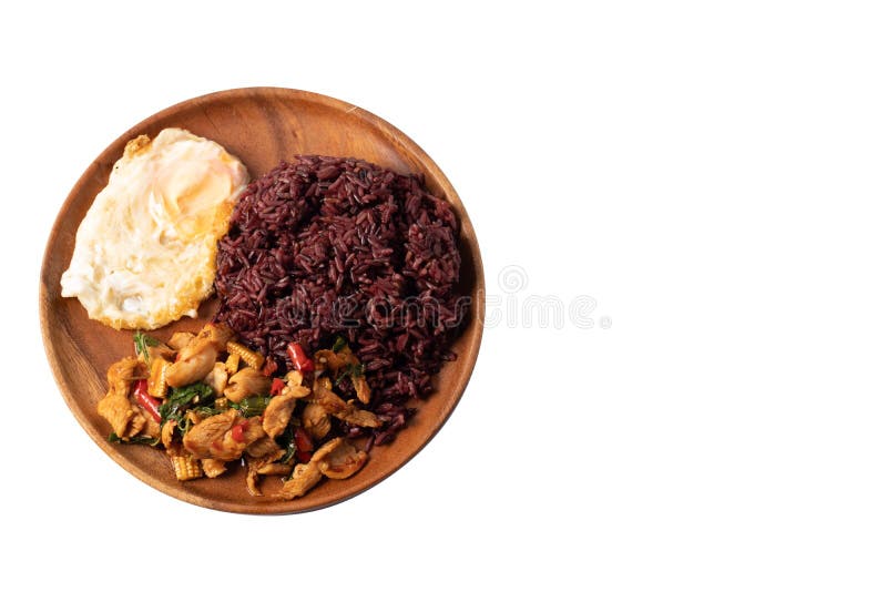 Stir Fried Chicken with Basil Leaves and Fried Rice with Riceberry ...