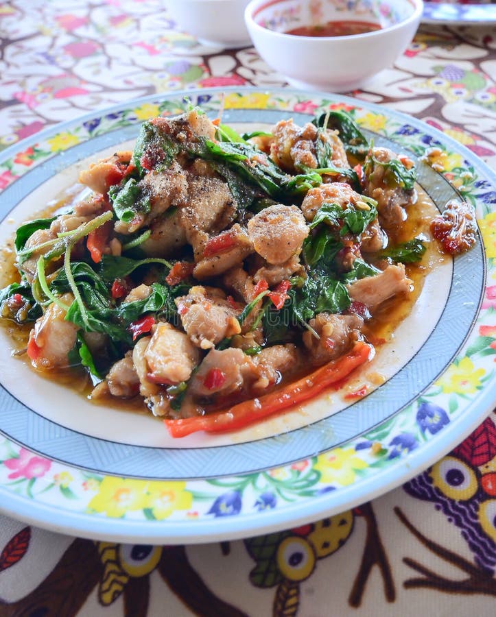 Stir-fried Chicken with Basil Stock Photo - Image of fried, kaprow ...