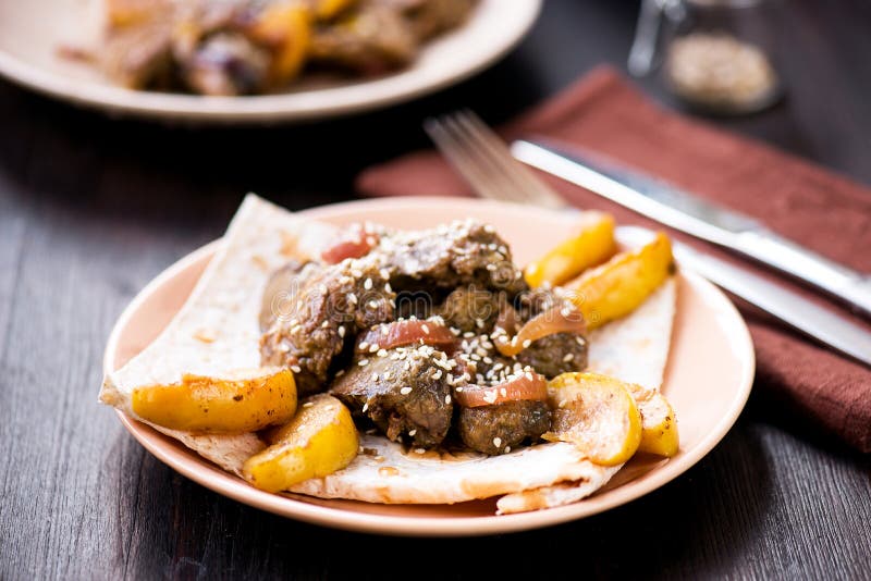Stir-fried Chicken Kidney with Apples Stock Photo - Image of stew, dish ...