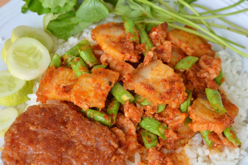 Stir Fried Crispy Pork with Curry on Rice Stock Image - Image of rice ...
