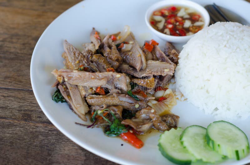 Stir Fried Duck with Holy Basil Stock Image - Image of dish ...