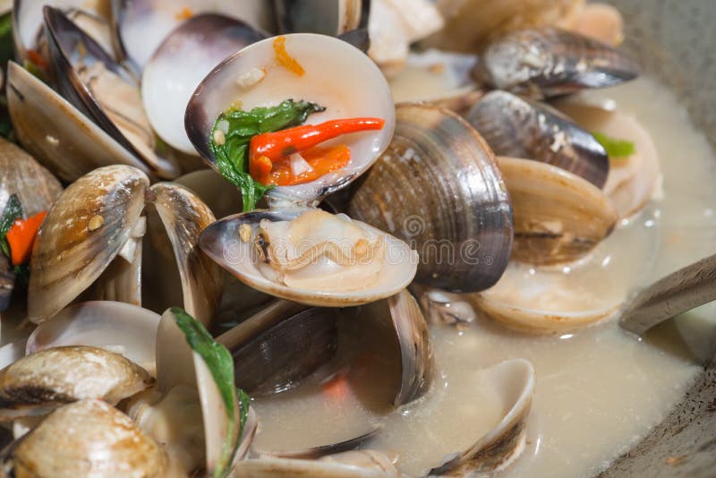 Stir Fried Enamel Venus Shell with Curry Paste Stock Photo - Image of ...