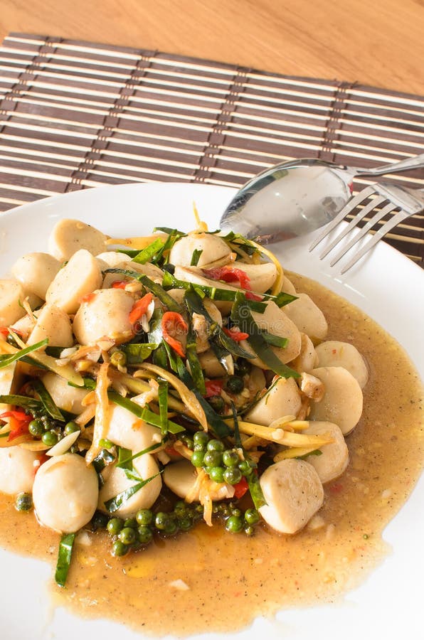 Stir Fried Fish Ball with Spicy Thai Herbs Stock Image - Image of pork ...