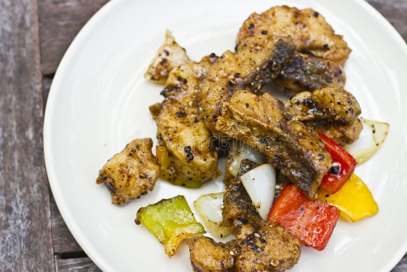 Stir Fried Fish In Black Pepper Sauce On Dish Stock Photo - Image of ...