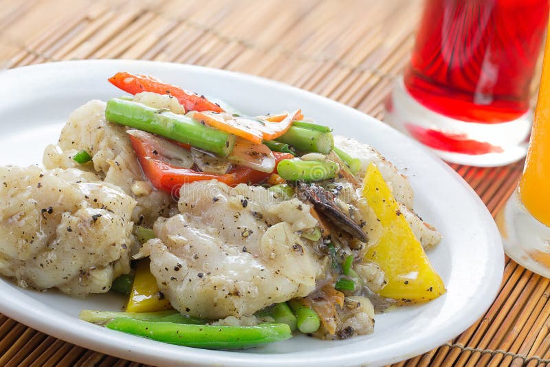 Stir Fried Garoupa with Black Pepper Stock Photo - Image of animal ...