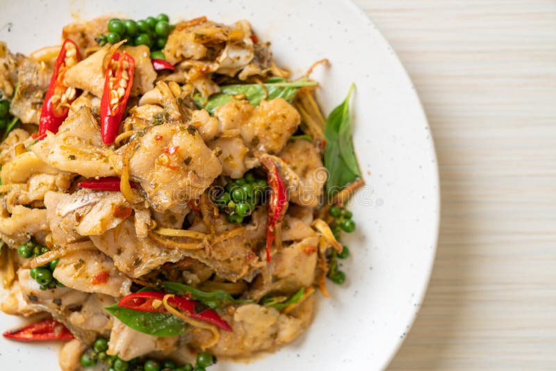 Stir Fried Holy Basil with Fish and Herb Stock Image - Image of seafood ...