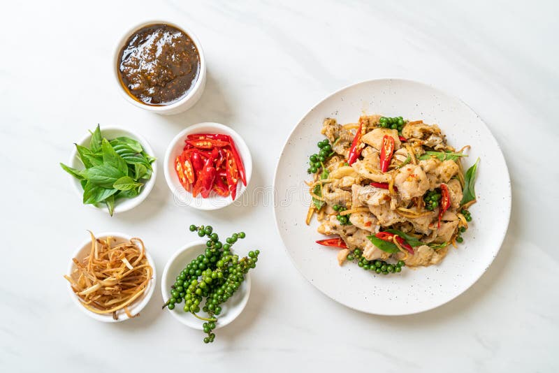Stir Fried Holy Basil with Fish and Herb Stock Photo - Image of ...