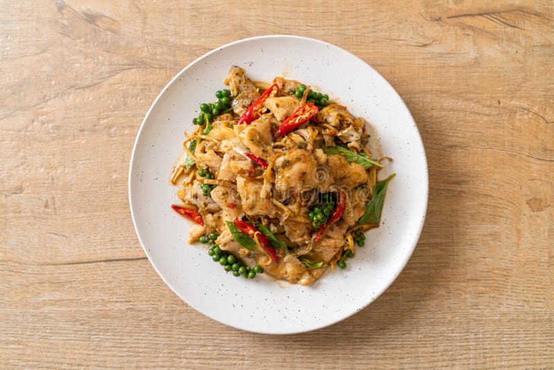 Stir Fried Holy Basil with Fish and Herb Stock Photo - Image of ...