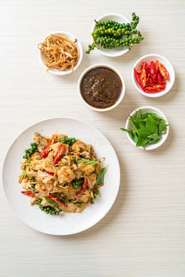 Stir Fried Holy Basil with Fish and Herb Stock Photo - Image of dish ...