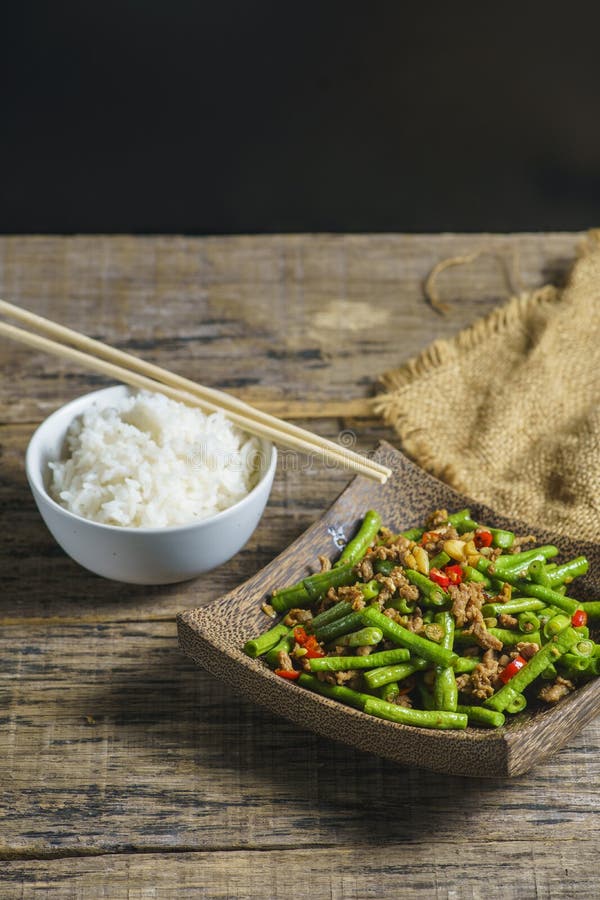 Stir fried long beans stock image. Image of nutrition - 245898593