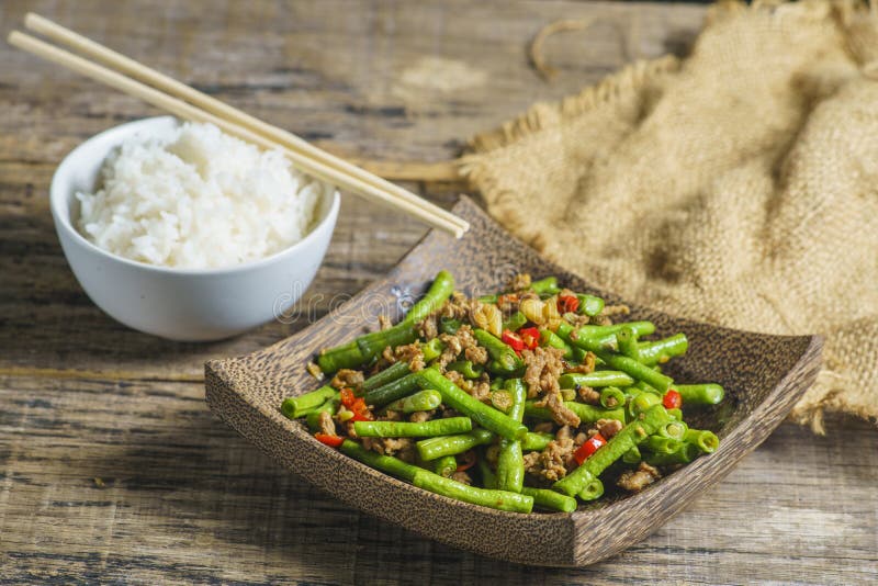 Stir fried long beans stock image. Image of fried, thailand - 245898595