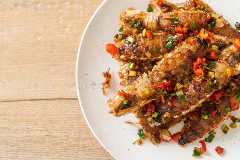 Stir-fried Mantis Shrimp or Crayfish with Chilli and Salt Stock Image ...