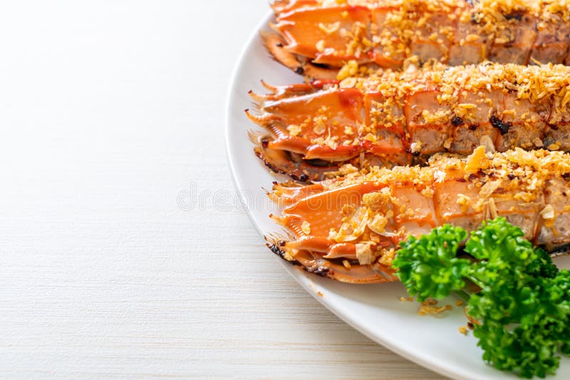Fried Mantis Shrimp with Garlic Stock Photo - Image of diet, gourmet ...