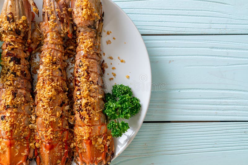 Fried Mantis Shrimp with Garlic Stock Photo - Image of meal, ingredient ...
