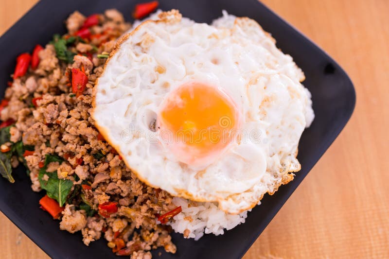Stir Fried Minced Pork Holy Basil and Egg Stock Image - Image of ...