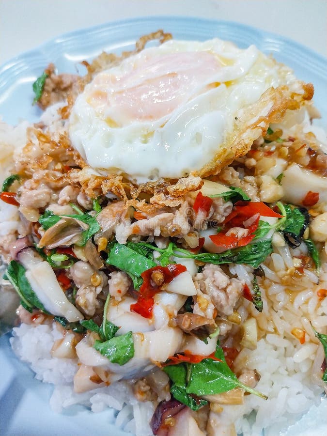 Stir Fried Minced Pork Squid Holy Basil Stock Photos - Free & Royalty ...