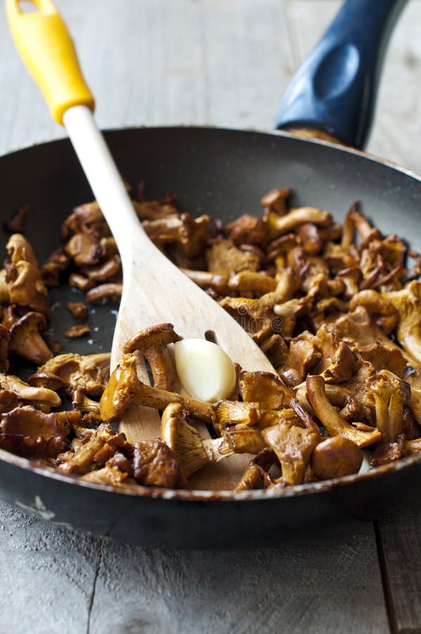 Stir Fried Mushrooms (girolle) in a Pan Stock Image - Image of roast ...