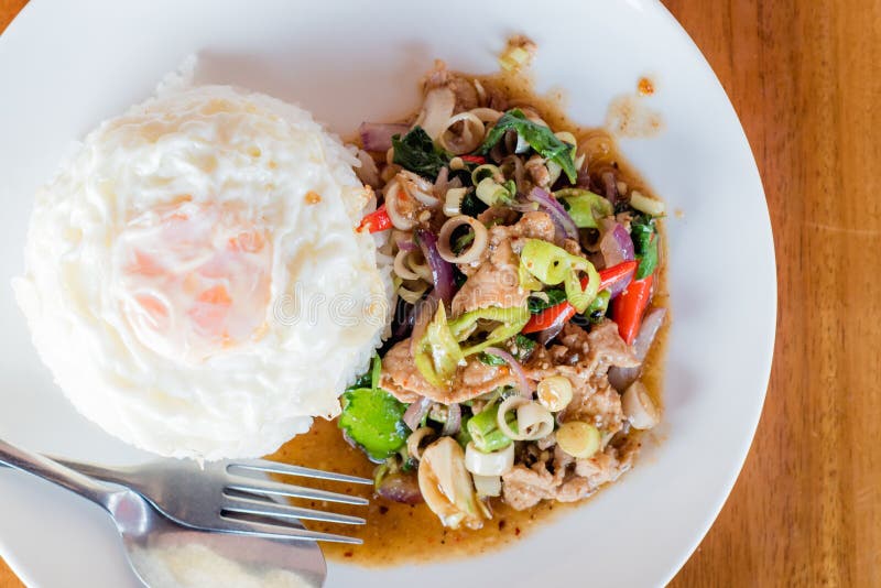 Stir-fried Pork and Herb with Rice or Stir-fried Jango, Thai Foo Stock ...