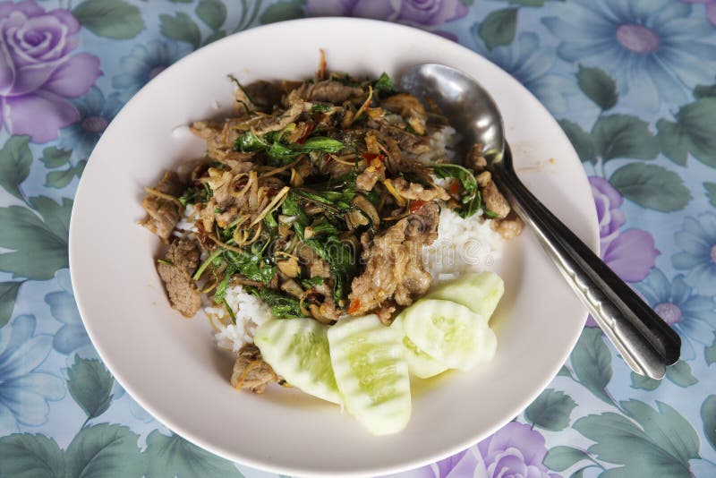 Stir Fried Pork with Holy Basil Stock Image - Image of basil, pepper ...