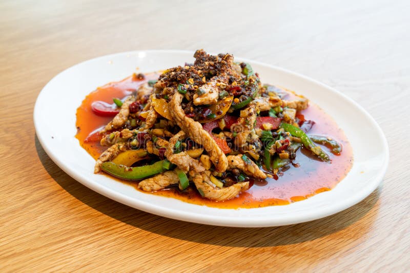 Stir-fried Pork with Mala Chilli Stock Photo - Image of meat, pork ...