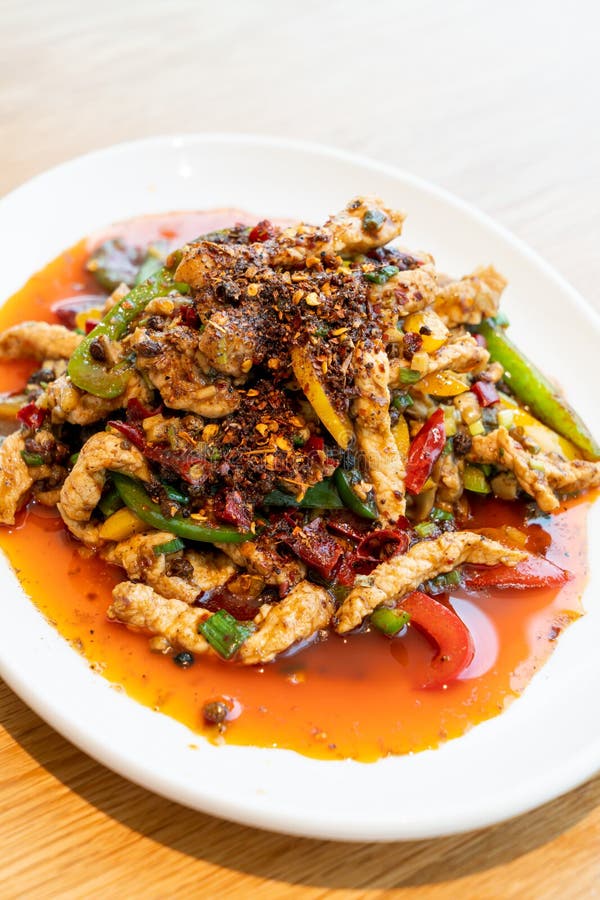 Stir-fried Pork with Mala Chilli Stock Photo - Image of cooking ...