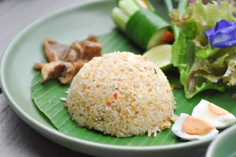 Stir-fried Rice with Fried Fish and Egg Stock Image - Image of ...