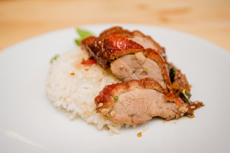 Stir-fried Roasted Duck and Basil and Fried Egg with Rice, Thai Stock ...