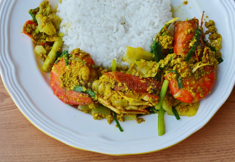 Stir Fried Shrimp with Curry Powder on Rice Stock Photo - Image of rice ...