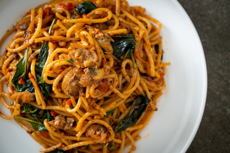 Stir Fried Spaghetti with and Chilli Paste Stock Image - Image of sauce ...