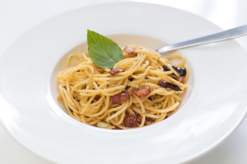 Stir Fried Spaghetti with Dried Chilli Stock Photo - Image of delicious ...