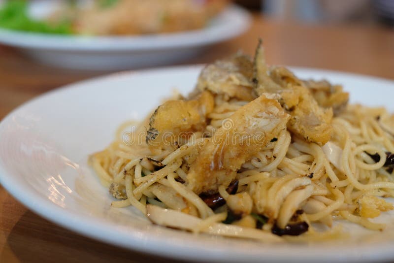 Stir Fried Spaghetti with Spicy Fish Stock Image - Image of spaghetti ...