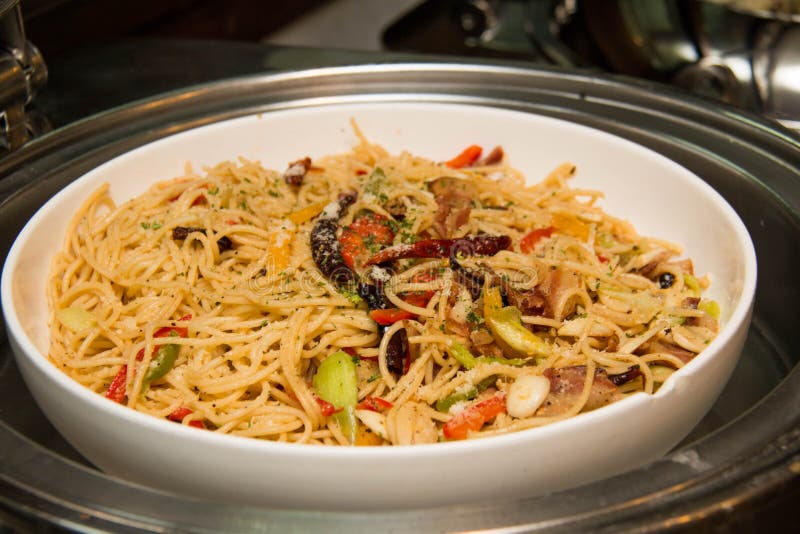 Stir Fried Spicy Spaghetti with Bacon Stock Image - Image of italian ...
