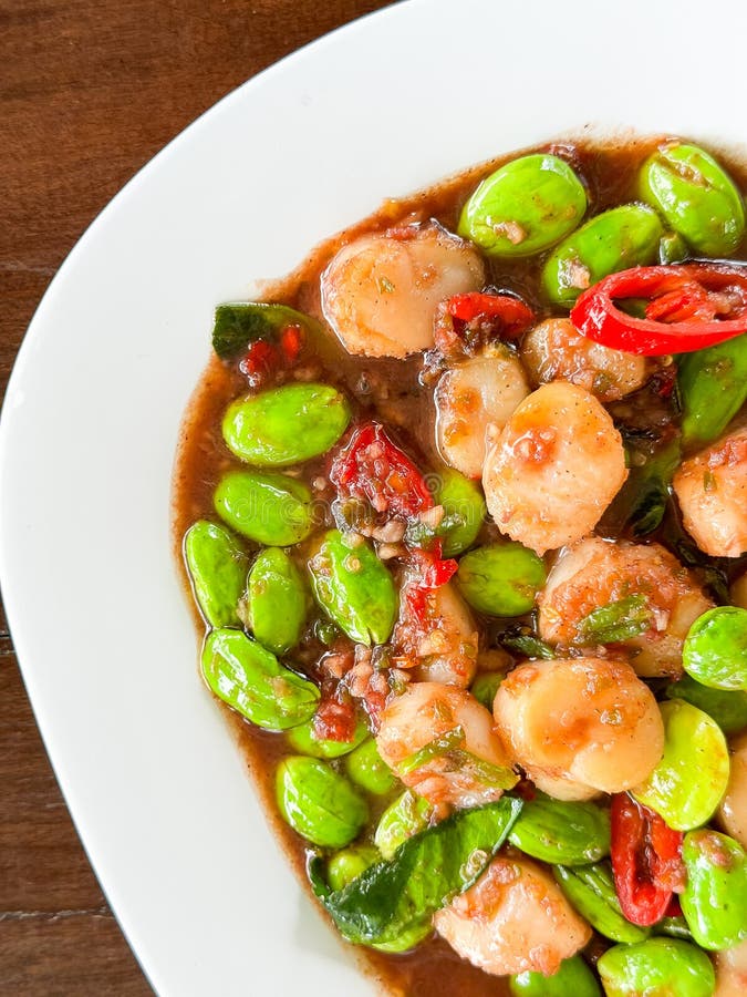 Stir-fried Stinky Bean in Chili Paste with Scallops Stock Photo - Image ...
