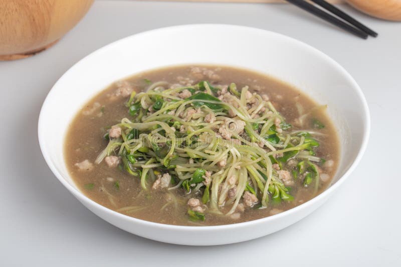 Stir Fried Sunflower Sprouts with Minced Pork Stock Image - Image of ...