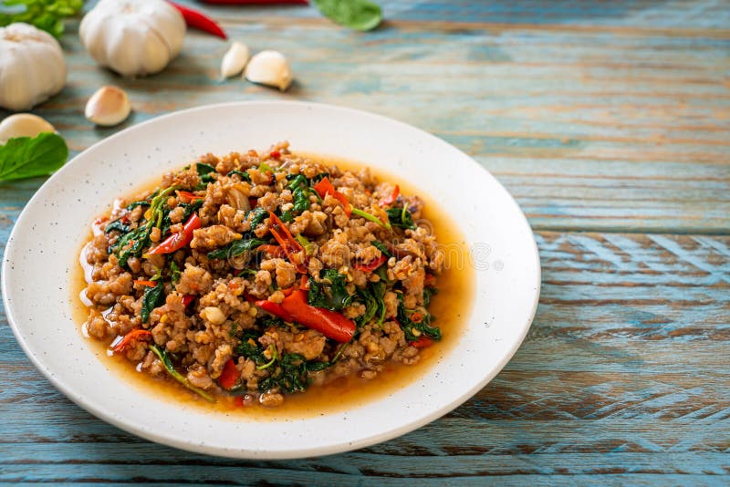 Stir Fried Thai Basil with Minced Pork Stock Image - Image of kaprow ...
