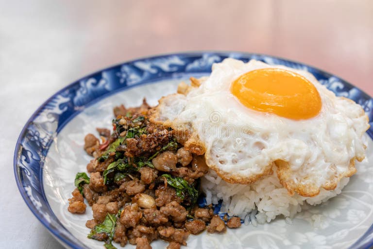 Stir-fried Thai Holy Basil with Minced Pork with Rice and Fried Egg ...