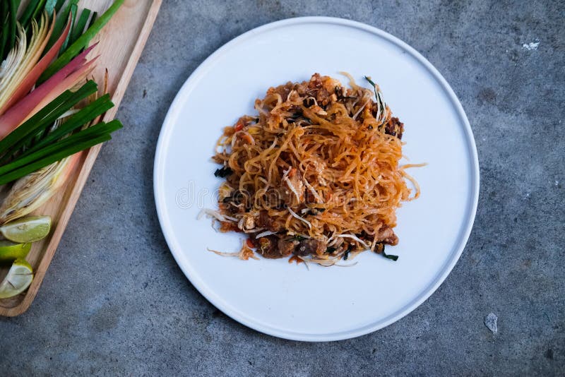 Stir-fried Thai Style Small Rice Noodles Stock Image - Image of ...