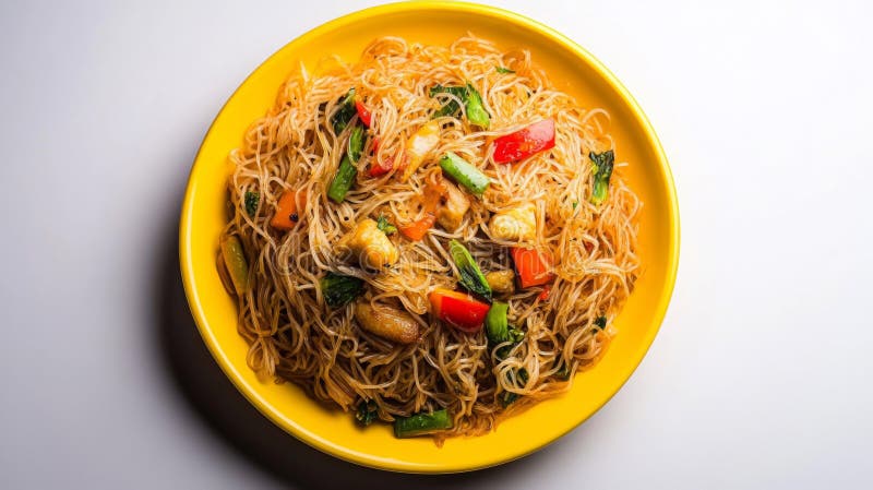 Stir Fried Vegetable Noodles on Yellow Plate Stock Illustration ...
