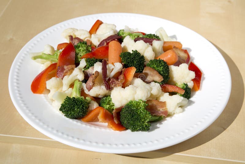 Stir-fry Bacon and Mixed Vegetables Stock Photo - Image of green ...