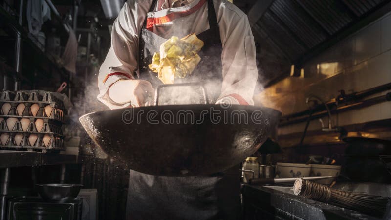 Stir fry cooking with chef stock image. Image of chef - 187959933