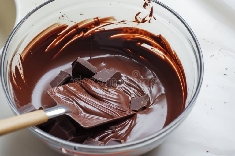 Stirring a Bowl of Melted Chocolate with a Spatula Stock Photo - Image ...