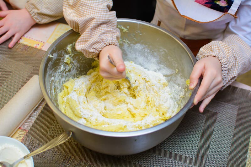 Stirring Dough in an Iron Bowl with a Spoon Stock Image - Image of ...