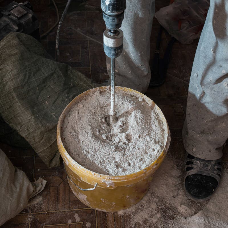 Stirring Mortar Using Drills Stock Image - Image of construction ...