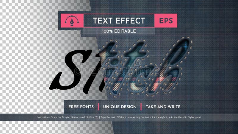 Stitch Editable Text Effect, Graphic Style. Vector Mockup and Template ...